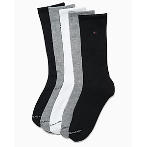 Tommy Hilfiger Men's Athletic Socks - Cushioned Crew Socks (5 Pack), Size 7-12, BlackWhiteGrey