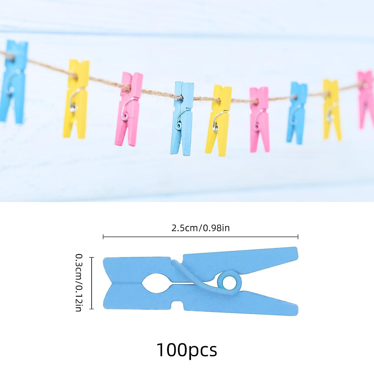 100PCS Mini Clothespins Colored Clothespins for Photos & Small Clothespins for Classroom, Rainbow Classroom Pins Wooden Pegs for Wall Hanging Pictures Push Pin Wooden Clips (2.5X0.3CM)