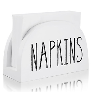 Wood Napkin Holder for Table Kitchen Modern Napkin Holder Wood Freestanding Napkin Dispenser for House Office Restaurant Hotel Cafe Bar Table Decor Supplies, 5.5 x 3.5 Inch(White)