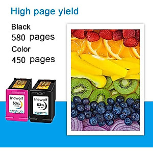 INCWOLF Remanufactured Ink for 63XL 63 Black and Color Combo Pack to use with OfficeJet 3830 3831 Envy 4520 4512 Officejet 4650 5255 5220 Deskjet 1112 3634 3639 3632 (1 Black, 1 Color)