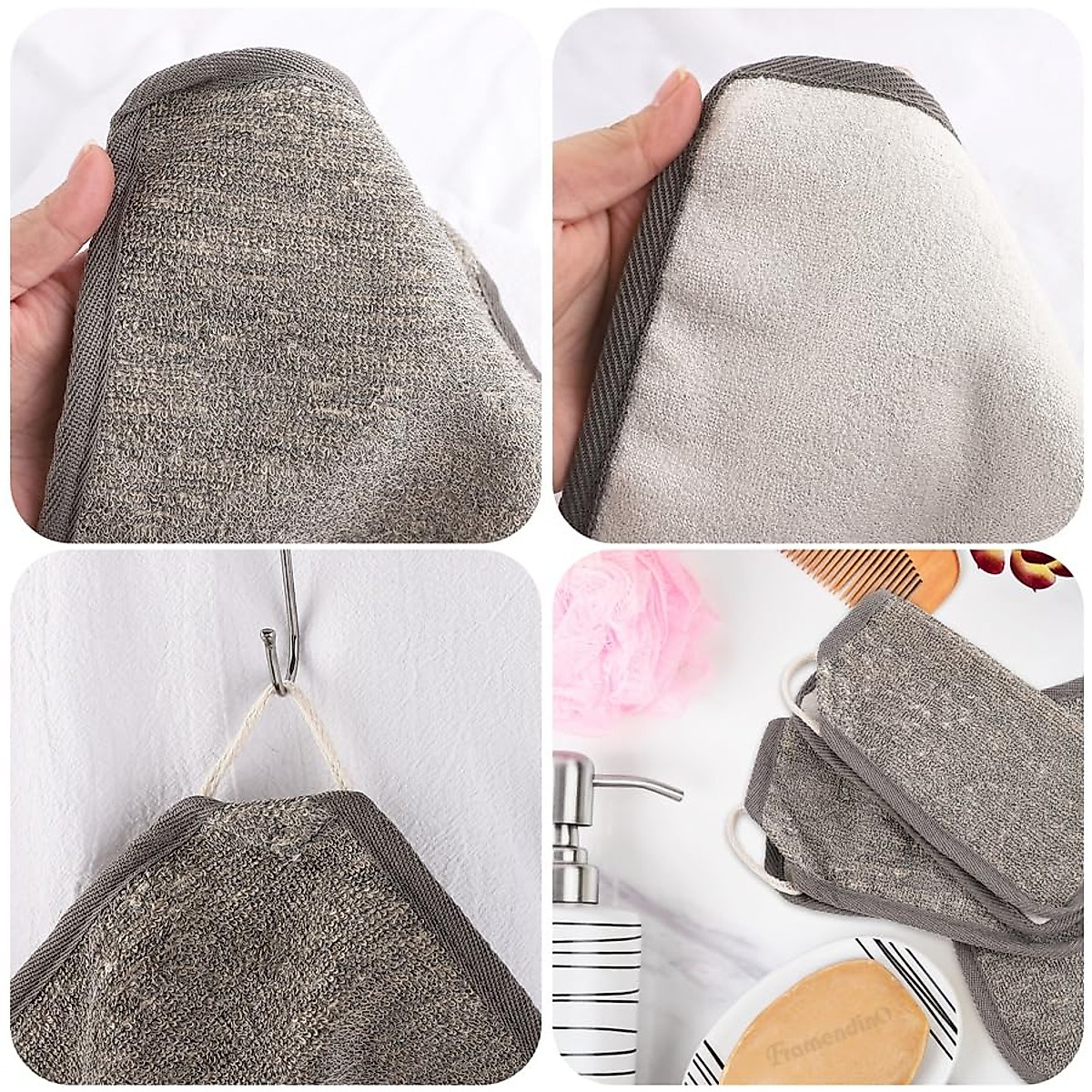 Framendino, 3 Pack Dual-Textured Exfoliating Washcloth with Soft and Scrubbing Side Body Exfoliation Wash Clothes for Bath Shower