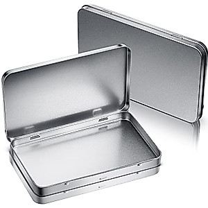 Metal Rectangular Tin Metal Hinged Lid Tin Metal Empty Box Container Silver Rectangular Storage Tin Box with Lid for Watercolor Jewelry Makeup Pill Candy Craft Organize (2 Pieces)