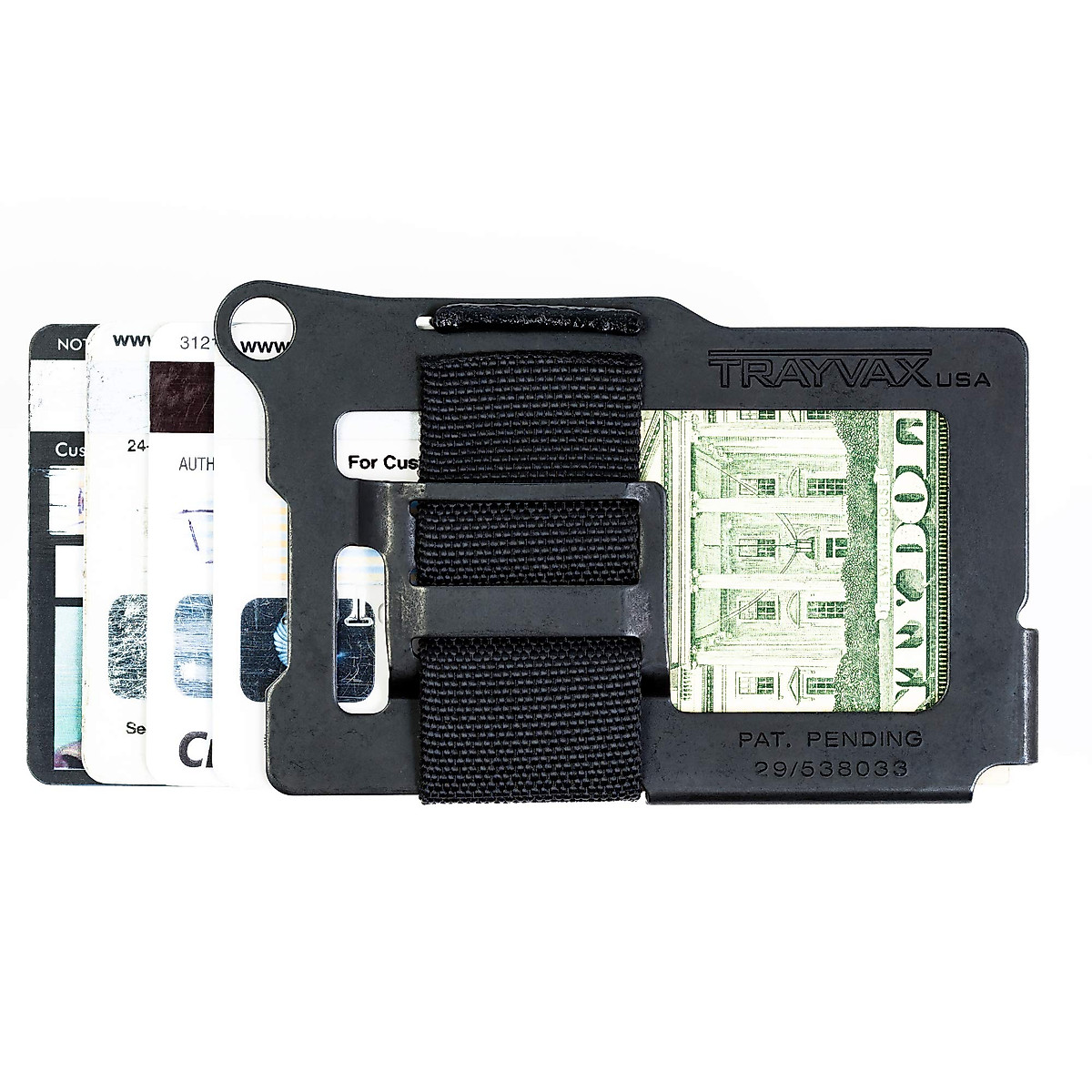 Trayvax Armored Summit Wallet, RFID Front Pocket Metal Credit Card Holder with Money Clip, Slim Minimalist Wallet for Men and Women, Shadow Black