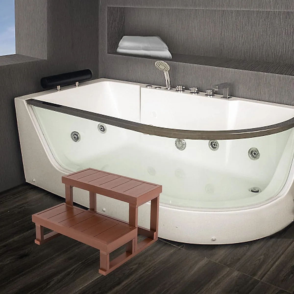 Hot Tub Spa Steps Outdoor Hot Tub Stairs Polystyrene Spa Steps fit for Any Hot Tub Shape and Size(3.28ft High), Brown