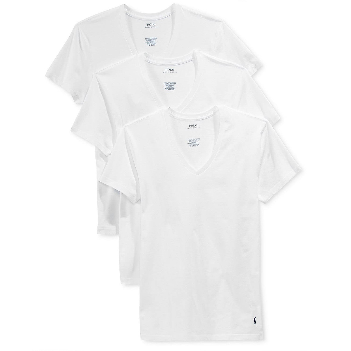 POLO Ralph Lauren Mens Classic Fit W/Wicking 3-Pack V-Necks Undershirt, 3 White/Cruise Navy Pp, Medium US