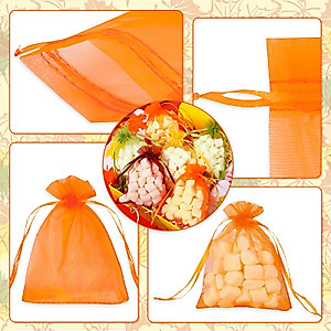 Whaline 120 Pcs Fall Organza Bags Drawstring Orange Yellow Green Brown Autumn Holiday Gift Bags Thanksgiving Jewelry Gift Bags Candy Goodies Treat Bags for Wedding Baby Shower Birthday Party Favor