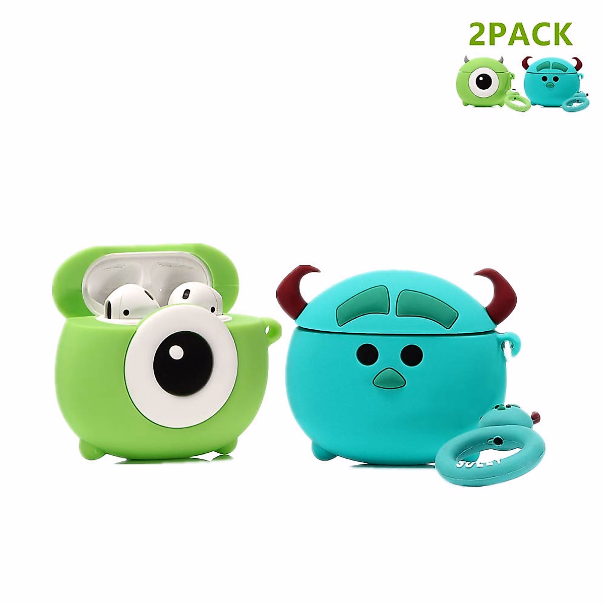 ZAHIUS Airpods Silicone Case Cool Cover Compatible for Apple Airpods 1&2 [Cartoon Series][Designed for Kids Girl and Boys](2Pack Round Mike&Sulley)