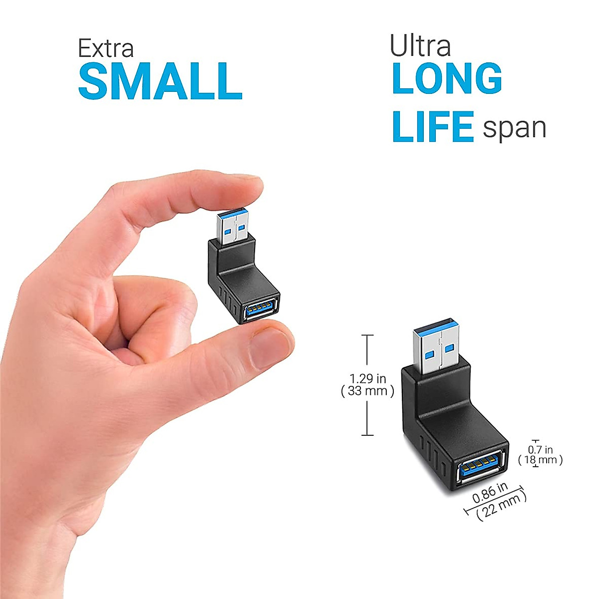 URWOOW Super-Speed USB 3.0 Adapter Converter Coupler Connector 90 Degree Male to Female Combo Vertical (Up and Down Angle)