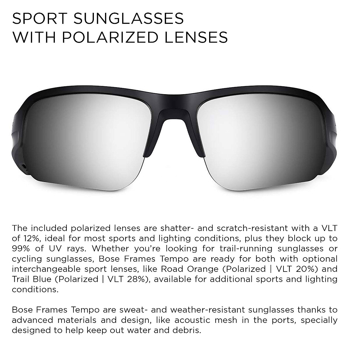 Bose Frames Tempo - Sports Audio Sunglasses with Polarized Lenses & Bluetooth Connectivity – Black