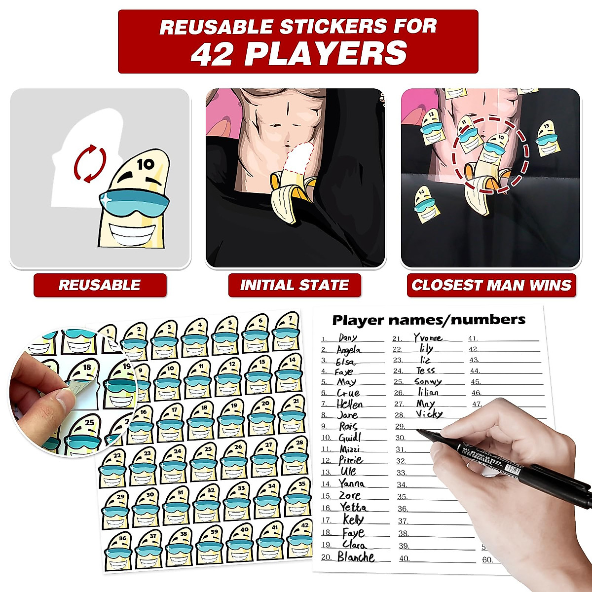 PINGAMOO Bridal Shower Games, Pin The Banana on The Hunk, Wedding Bachelorette Party Engagement Shower, 42 Guests