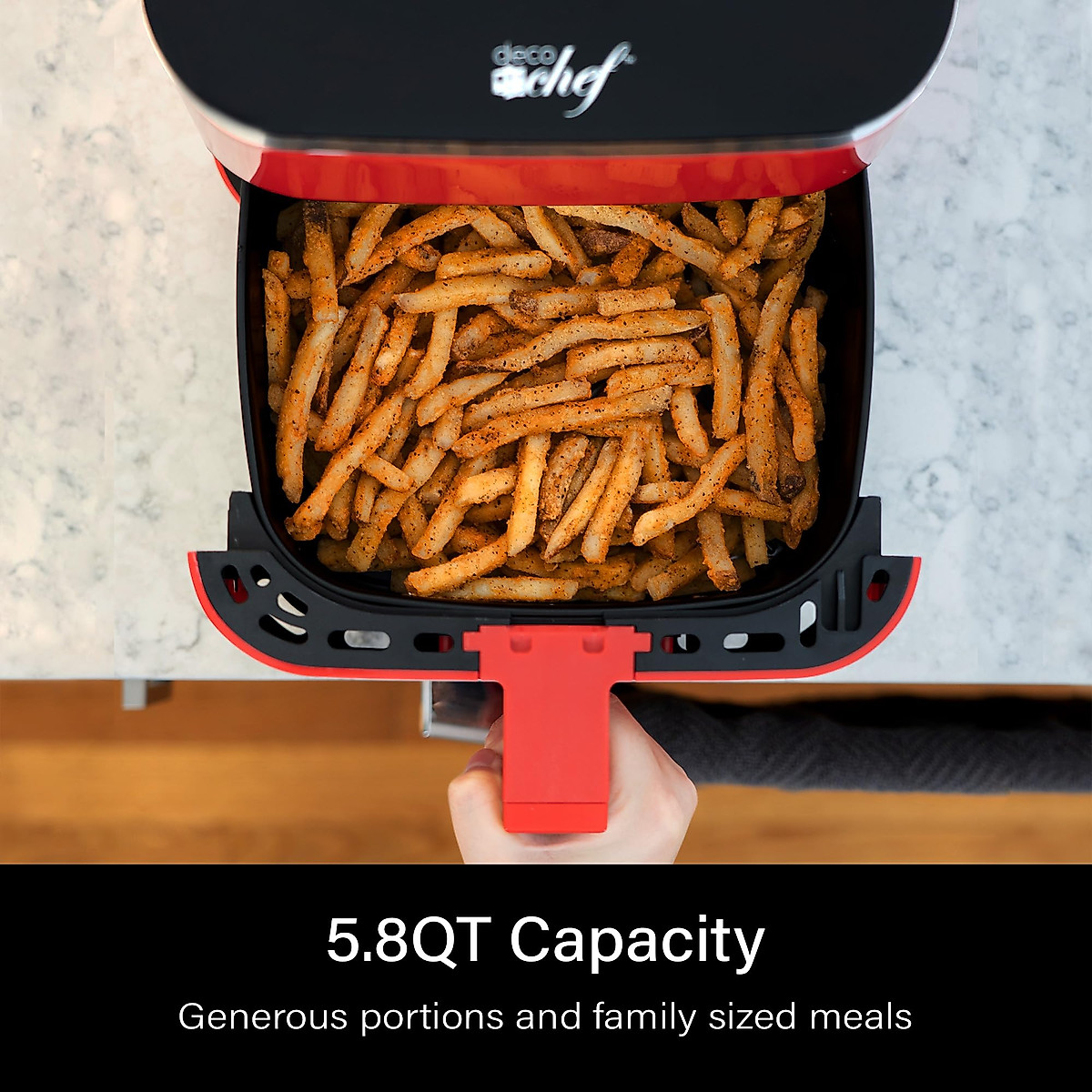 Deco Chef 5.8QT Air Fryer, 8-in-1 Smart Cooking Programs, Nonstick and Dishwasher-Safe Basket, Red