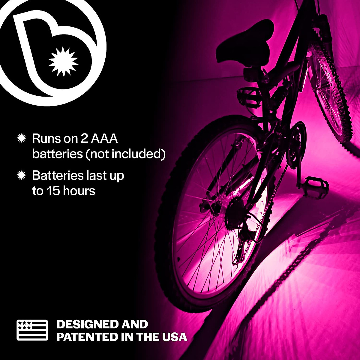 Brightz GoBrightz LED Bike Frame Light, Pink - LED Bike Frame Light for Night Riding - 4 Modes for Flashing or Constant Glow - Fun Safety Light Bike Accessories for Kids, Boys, Girls, Teens & Adults