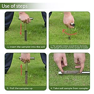 Soil Probe 12 Inch with 2 Bags, Soil Sample Probe for Lawn House Plants, T-Handle Soil Sampler Probe Rod Tool Set, Stainless Steel Soil Test Kits Tool for Soil Sampling