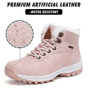 Mishansha Boy's Girl's Winter Snow Boots Waterproof Kids Hiking Boots Cold Weather Outdoor Fur Lined Warm Walking Boot Shoes Light Pink 2 Little Kid