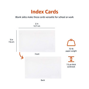 Amazon Basics Blank Index Cards, 3" x 5", White, 10-Packs of 100 (1000 Cards)