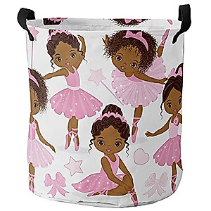 Laundry Basket African Black Girl Ballet Dance,Waterproof Collapsible Clothes Hamper Pink Skirt Star Bow,Large Storage Bag for Bedroom Bathroom