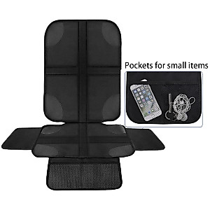 BESULEN Car Seat Protector for Child Car Seat, Anti-Slipt Auto Seat Cover Mat with Thickest Padding with Organizer Pockets for Under Baby Seat, Vehicle Accessories for Most Cars (Black Line)