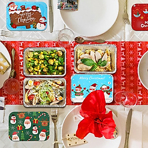 40Pcs Christmas Aluminum Pans With Lids,Disposable Food Containers Cookie Tins for Gift Giving in 8 Holiday Designs, Takeout Foil Pans with Covers for Holiday Leftovers Cookie Exchange Baking 5x7x2in