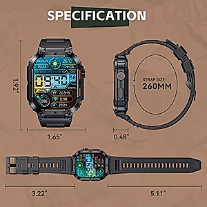 Military Smart Watch for Men (Answer/Make Call), 1.96 Inches HD Rugged Outdoor Tactical Smartwatch, Fitness Tracker Sports Watch with Heart Rate Blood Pressure Sleep Monitor for iPhone Android Phone