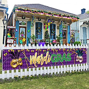 Probsin Large Mardi Gras Banner Outdoor Decorations 120" x 20" Fat Tuesday Yard Sign New Orleans Holiday Masquerade Party Supplies Carnival Backdrop for Garden House Fence Balcony Garage Gifts Lawn
