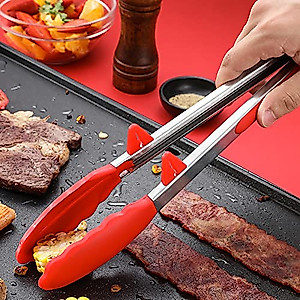 Mekbok Kitchen Tongs with Silicone Tips and Stands, Cooking Tongs, Bbq Grill Tongs, Set of 3