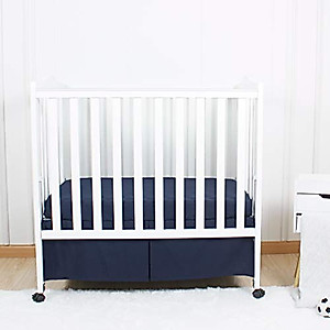 CaSaJa Mini Crib Skirt Pleated, Silk-Looking Soft Microfiber Baby Bed Skirt with Durable Platform for Mini and Portable Cribs 24" X 38", 12" Generous Drop Dust Ruffle, Machine Washable, Navy