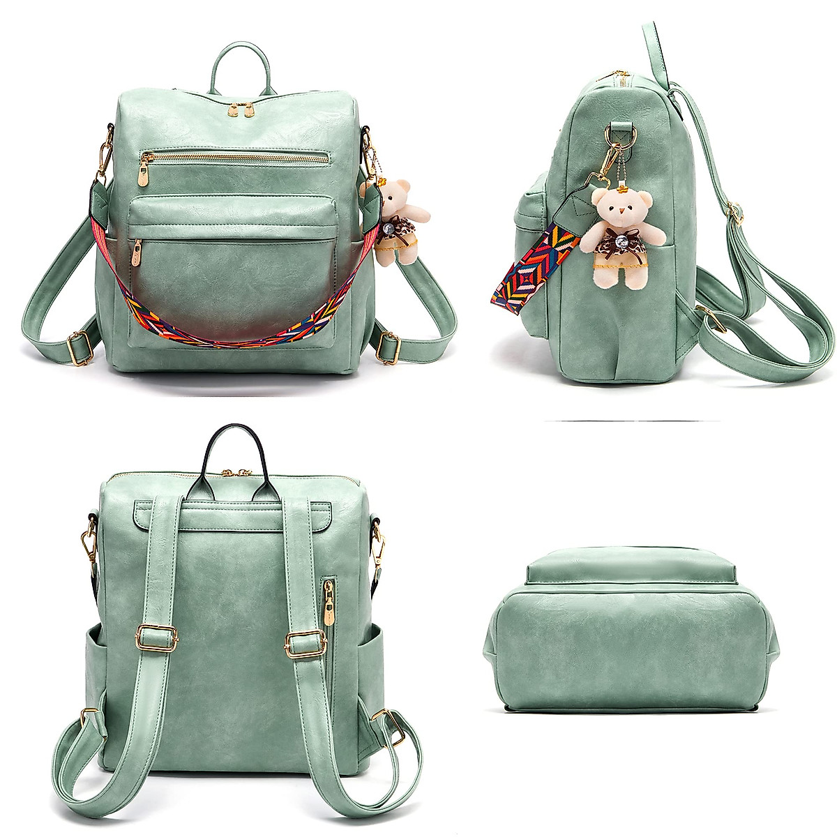 Soperwillton Women Backpack Purse Multipurpose Design Handbags Shoulder Bag PU Leather Travel bag Backpack Set 2pcs