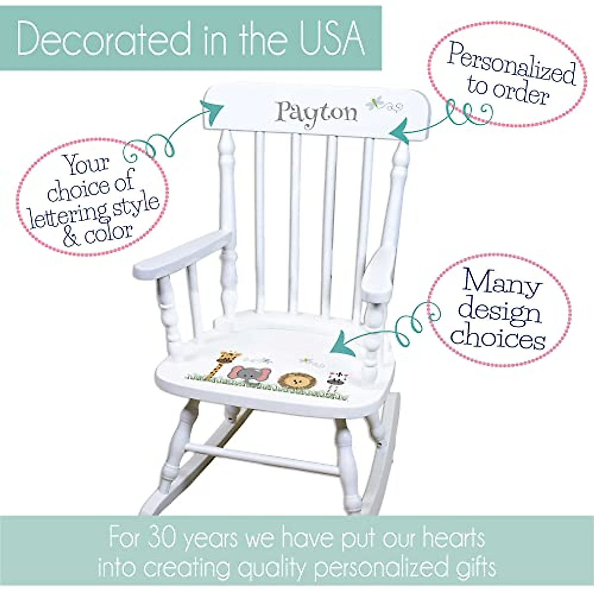 MyBambino Children's Personalized White Bright Butterfly Rocking Chair Pink Purple Flowers