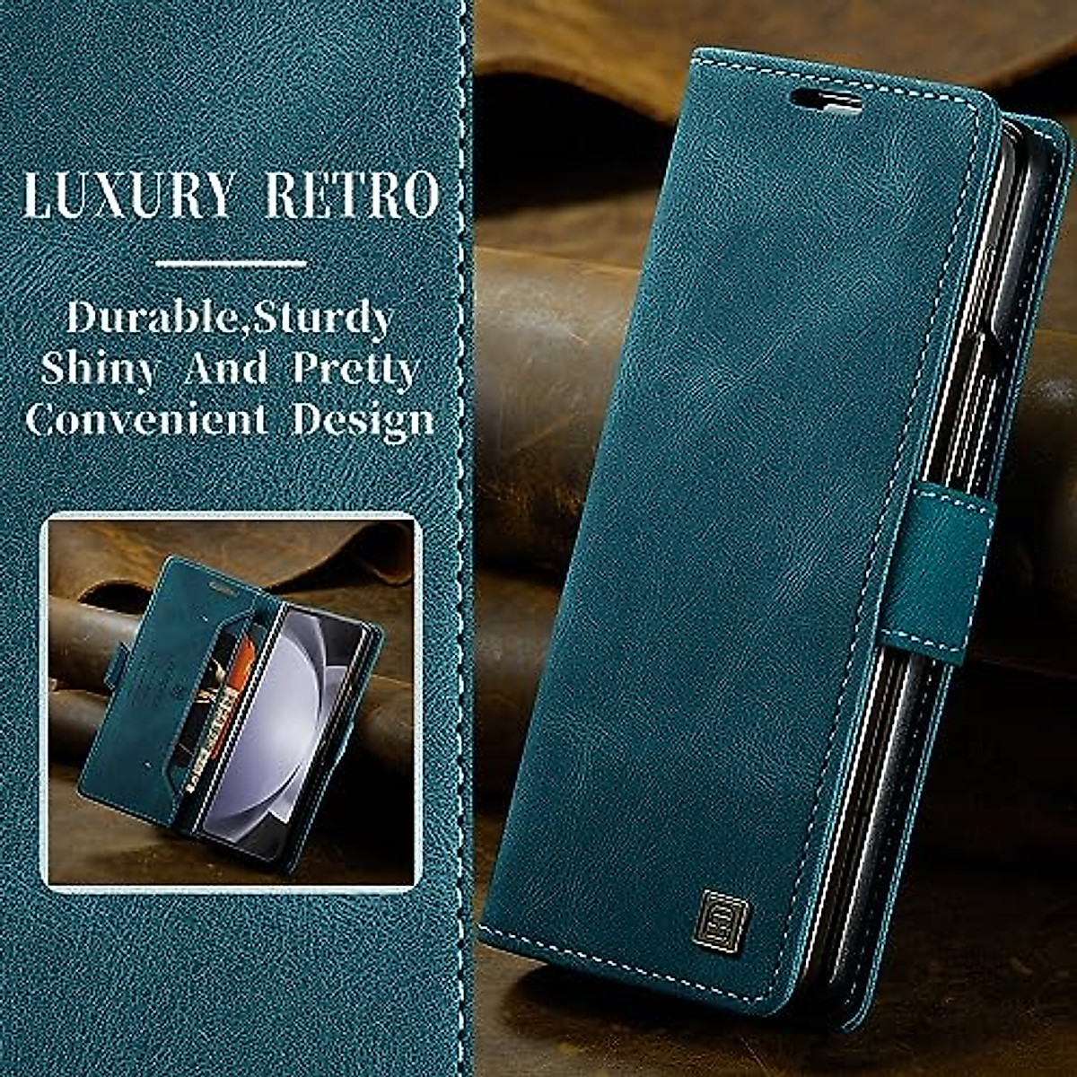Cellphone Flip Case Wallet Case for Samsung Galaxy Z Fold 5,Retro Real Cowhide Leather Folio Flip Wallet Magnetic Slim Phone Cover|Card Holder, Anti-Drop,Full Protection Protective Case ( Color : Blue