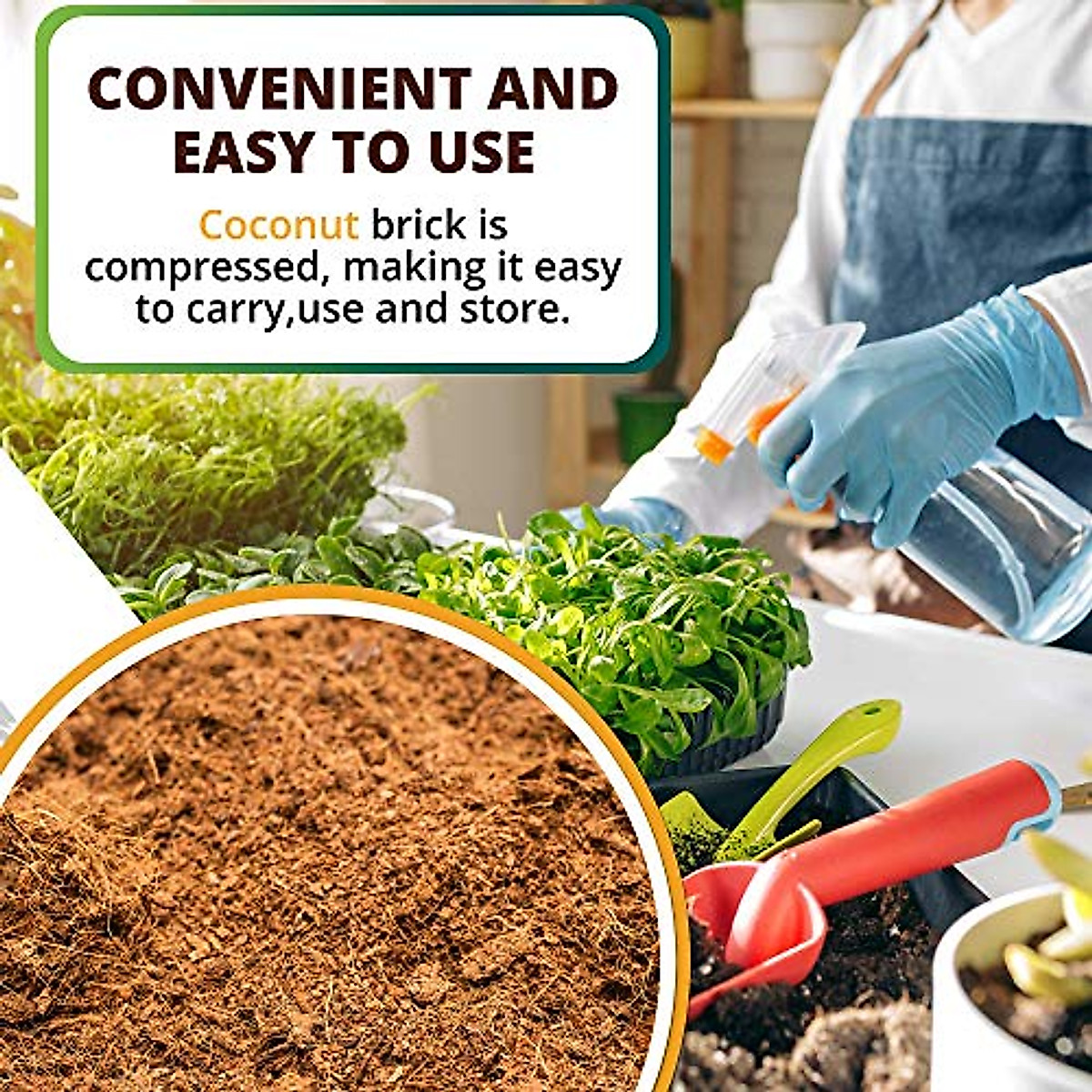 Compressed Coco Coir Block 10 Pounds, Natural Seed Starter with Low EC and pH Balance, Enhance Root Growth in Herbs, Flowers, and House Plants, Organic with High Expansion - by Vivlly