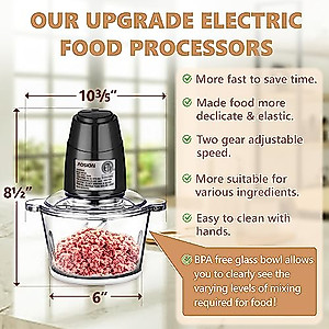 AOSION Electric Food Processor,8 Cup food Chopper,Vegetable Chopper & Meat grinder 350W with 2L Glass Bowl Grinder with 2 Speed for Baby Food/Meat/Fruits/Nuts.