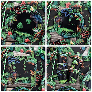 KEFAN Reptile Party Decorations, Wildlife Lizards Snakes Crocodiles Party Tableware Supplies including HAPPY BIRTHDAY Banner, Plates, Cups, Napkins, Tablecloth, Balloons (Backdrop)