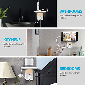 [2-Pack] VINTAR Socket Outlet Shelf-Wall Outlet Extender with Built-in Shelf, Multi Plug Outlet with Adjustable Night Light,3 Power Outlets 2 USB Ports,ETL Certified.