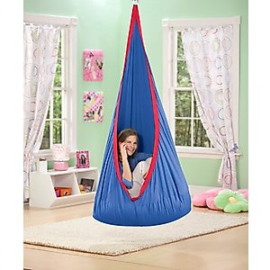 HearthSong Cocoon Hanging hammock chair, 66" H, Royal Blue with Cardinal Red Trim