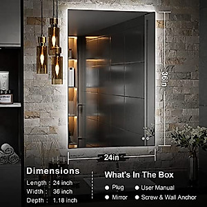 TETOTE 24 x 36 Inch LED Mirror Backlit Bathroom,Anti-Fog Mirror with Light,Dimmable,CRI90+,IP54 Water Proof,Wall Mounted Vanity Lighted Mirror,Horizontal/Vertical