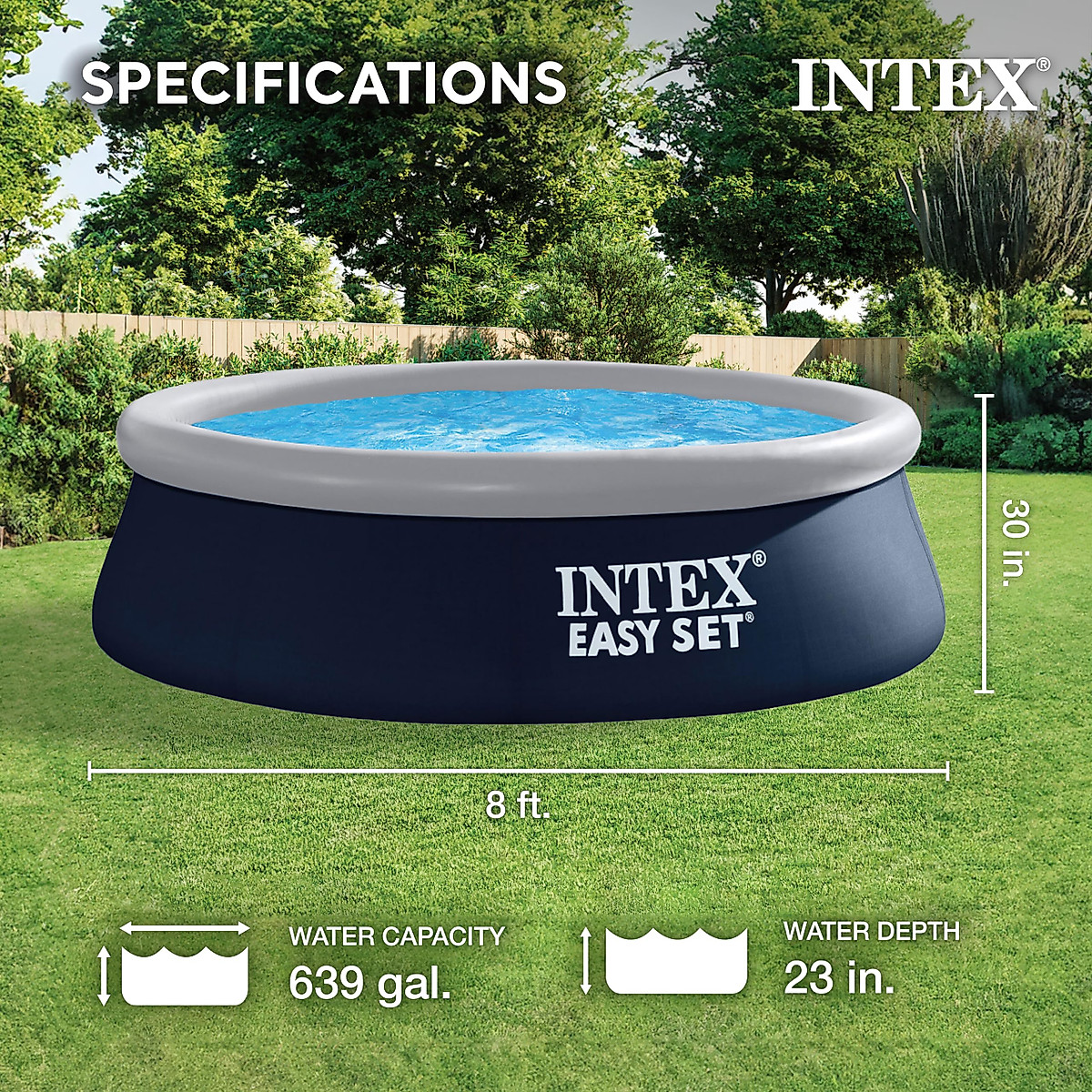 Intex Easy Set 8 Foot x 30 Inch Round Inflatable Top Ring Outdoor Backyard Above Ground Swimming Pool for Kids and Adults with 330 GPH Filter Pump