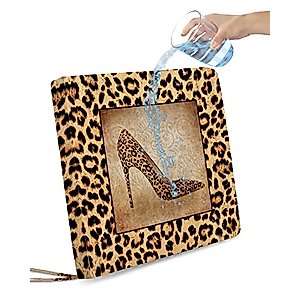 Leopard Print Chair Cushion Covers, Removable Stretch Non-Slip Chair Seat Covers, Washable Elastic Furniture Slipcovers Protector Indoor Outdoor Use 2 Pieces, Brown Animal Texture High Heels