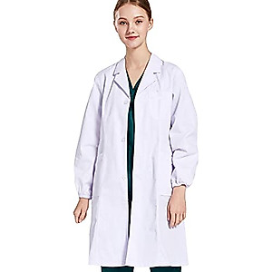 CLanItris Unisex White Lab Coat Long Sleeve Uniforms 40 inch Classic Fit with 3 Pocket (White, Medium), Medium Plus