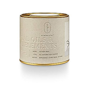 Illume Elemental Collection, Vetiver Sage Natural Tin, 8.5oz Candle, Grey