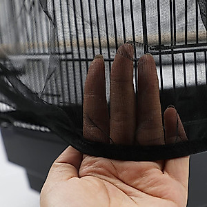 BSBMIEQM Universal Bird Cage Seed Catcher,Seed Catcher Guard Net Cover,Parrot Nylon Mesh Net Cover,Soft Airy Cage Net Stretchy Skirt for Round Square Cages (Circumference 74 inch to 118 inch，Black)…