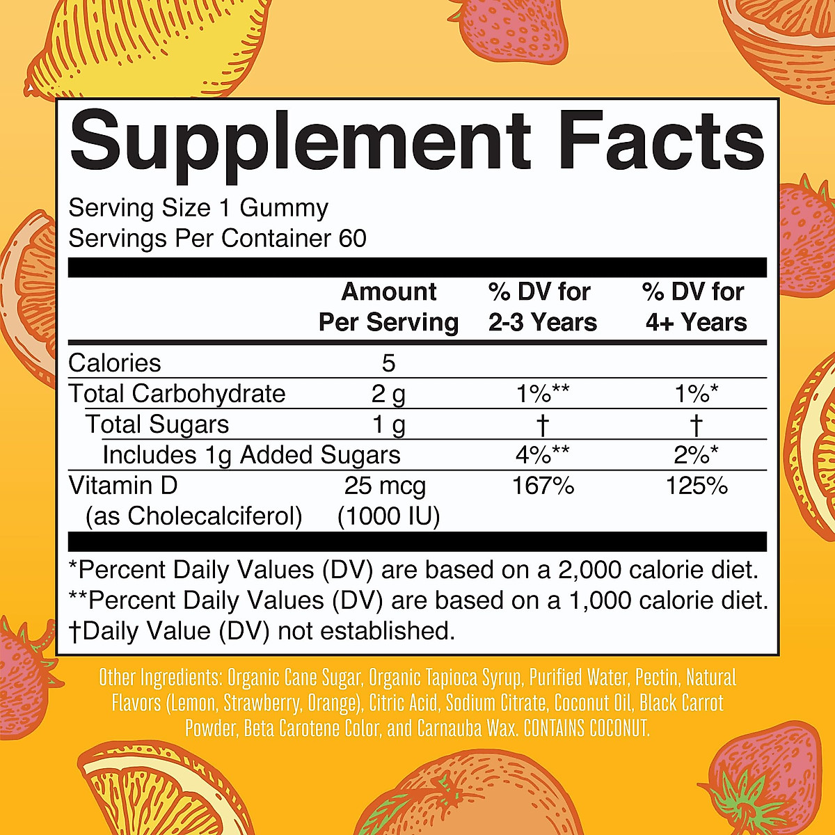 MaryRuth Organics Vitamin D3 Gummies, 2 Month Supply, Adults & Kids Gummies, Immune Support Supplement, Vitamin D3 1000IU for Bone Health & Muscle Function, Vegan, Non-GMO, Gluten Free, 60 Count