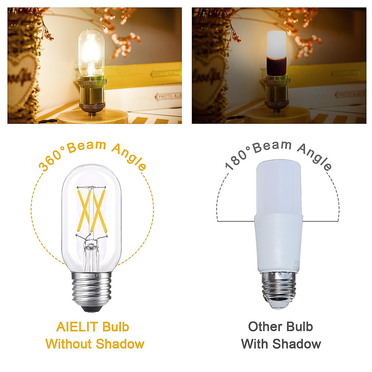 AIELIT 40 Watt Equivalent LED Bulb, E26 Base, Energy Efficient 4W, Soft Warm White 3000K Dimmable 400lm Tubular T14 T45 Edison LED Light Bulbs for Pendant Sputnik Vanity Chandeliers Ceiling, 4 Pack