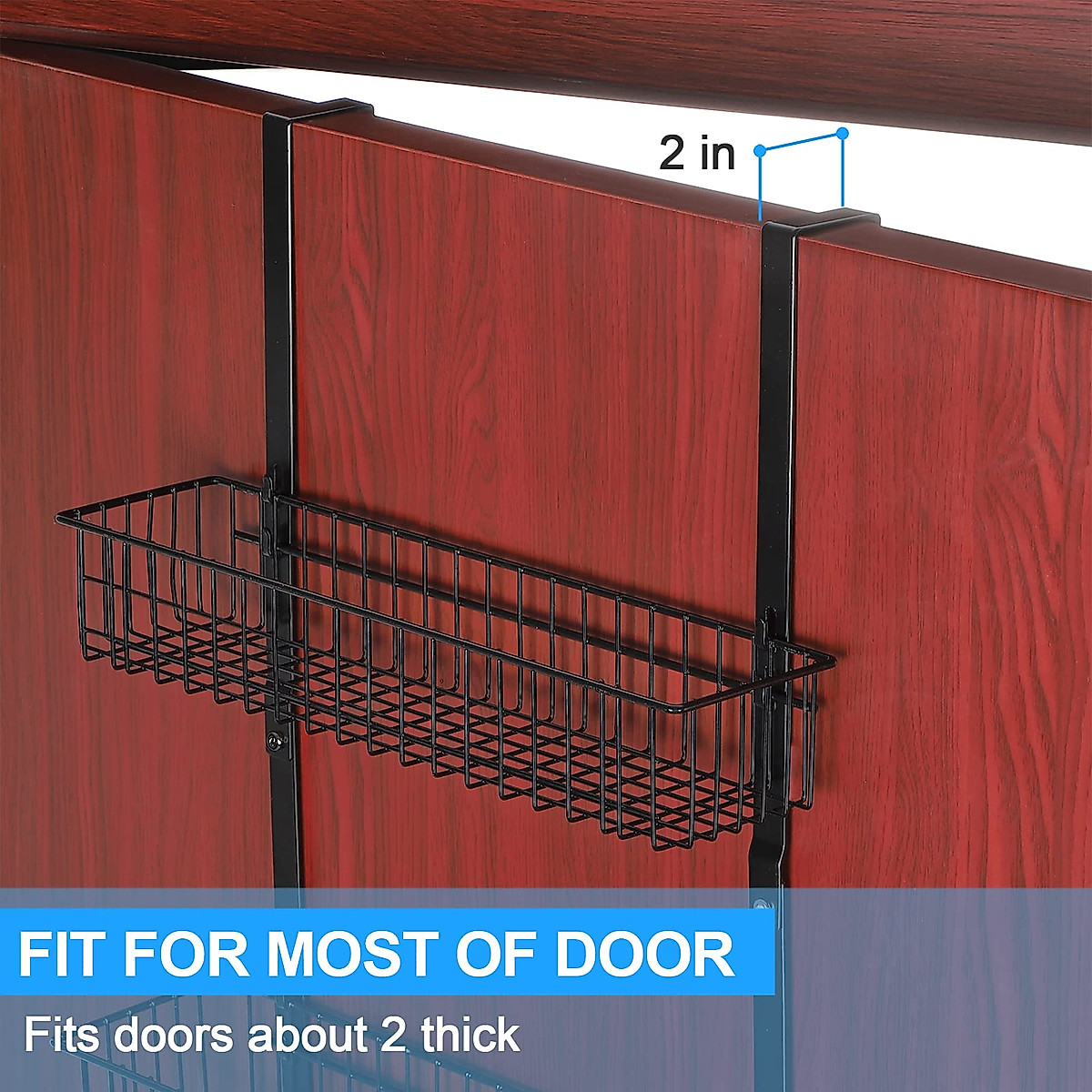 NEX Over The Door Hooks Organizer Hanger, Coat Hooks Towel Rack with 2 Mesh Basket 5 Hooks Hanging Storage Spice Rack Rustproof for Bathroom Bedroom Kitchen Back of Door Storage Shelves, Black