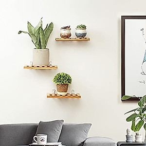 XZJMY 3Pcs Small Floating Shelves,Solid Bamboo Wall Hanging Rack Holder,Wall Storage Shelves for Small Decor, Compact Style Wall Shelf for Bathroom Livingroom Bedroom