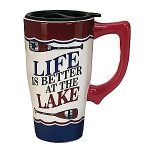 Spoontiques - Ceramic Travel Mugs - Lake Cup - Hot or Cold Beverages - Gift for Coffee Lovers
