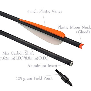 NIKA ARCHERY 16" Crossbow Bolts Mix Carbon Arrows Moon Nock with 4 Inch Vane for Target Hunting Outdoor Sport 12 Pack
