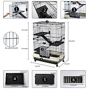 4-Tier 32" Small Animal Cage Metal,Chinchilla Cage Large,Hamster Cage Large,Squirrel Cage,Ferret Cage,Pet Rat Cage,Large Rat Cage,Height Adjustable with Lockable Casters Grilles Pull-Out Tray(Black)
