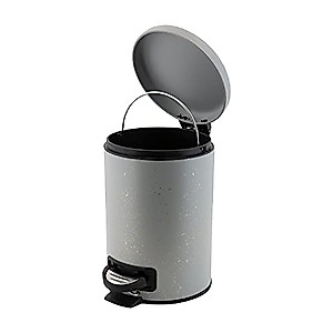Elle Décor Step Bin with Lid Trash Can | Dimensions: 8.7"x 6.7"x 9.8" | 3 Liter | Speckled Design | Bathroom Accessories | Easy Open and Close | Grey