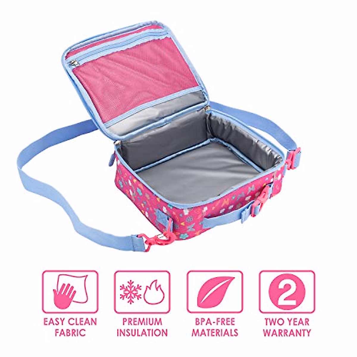 Bentgo Prints Insulated Lunch Bag Set With Kids Bento-Style Lunch Box (Rainbows and Butterflies)