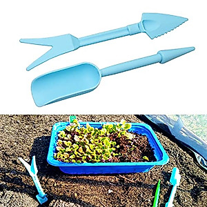 PZRT 3IN1 Succulent Plant Tools Set Blue Small Gardening Planter Tools DIY Bonsai Plant Helper (1 x Soil Scoop + 1 x Drill + 1 x Seedling Transplant Device)